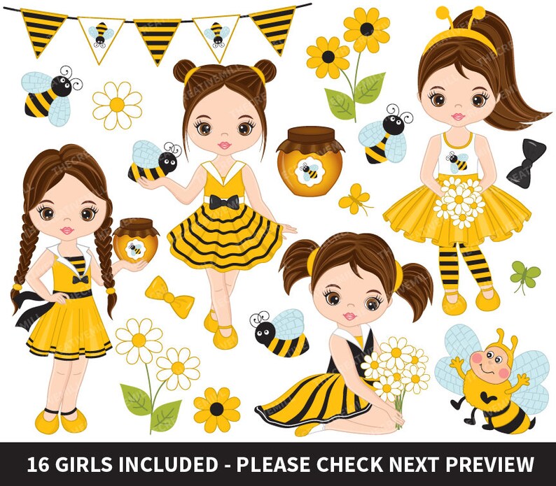 Bee Girls Clipart Vector Bee Clipart Bee Little Girls | Etsy