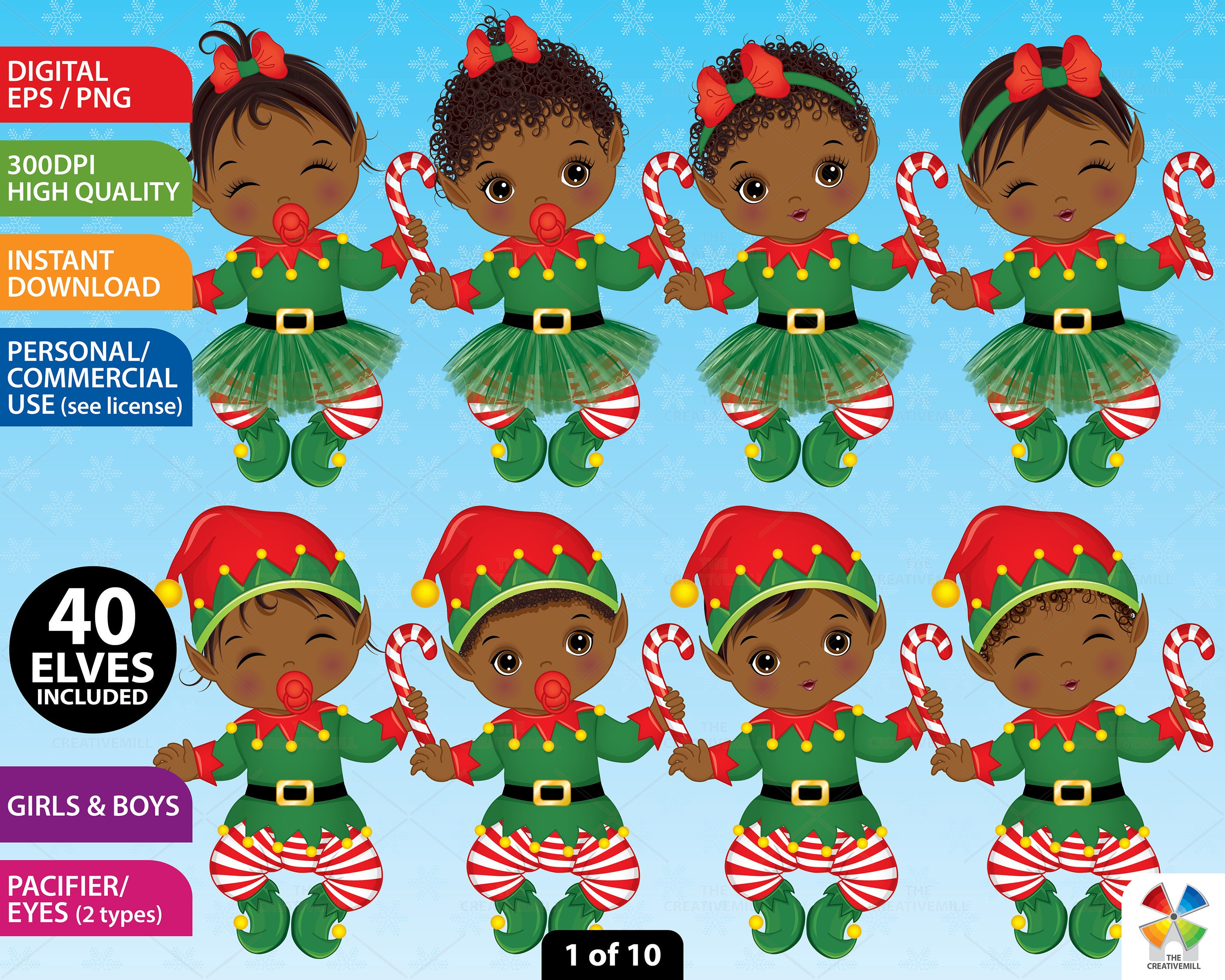 Black Christmas Elves Clipart