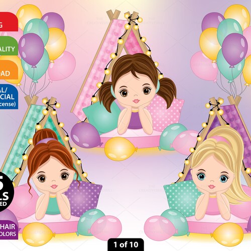 Little Girls Sleepover Clipart Images