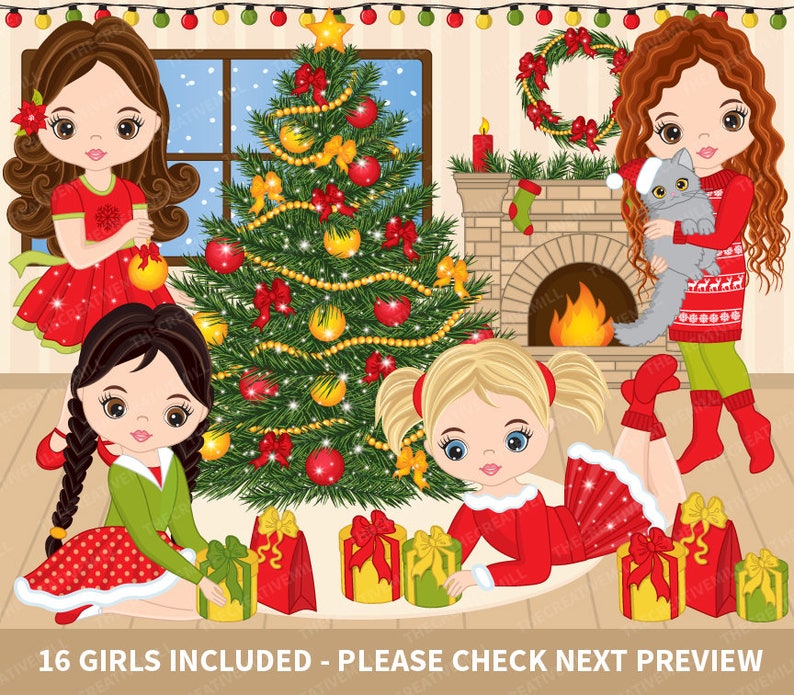 Christmas Girls Clipart Vector Christmas Clipart Girl | Etsy