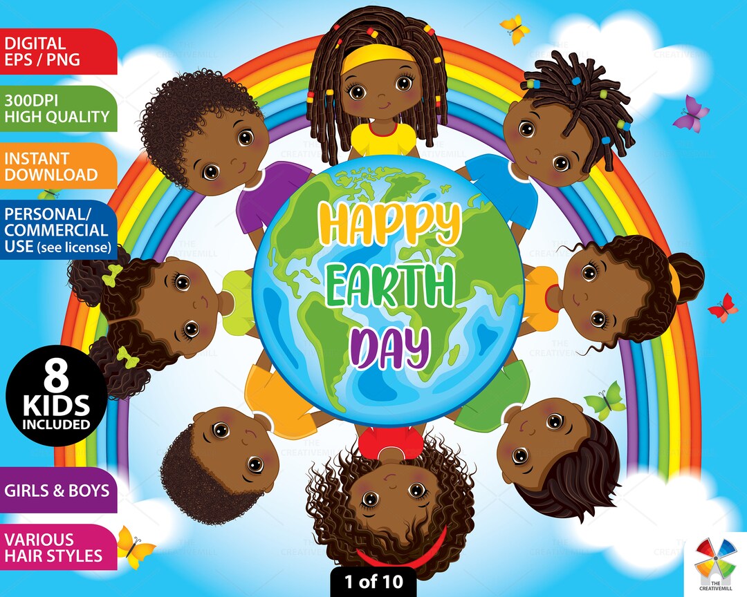 Earth Day Clipart, Vector Environment, Cute Boy, Afro Girl, Eco ...