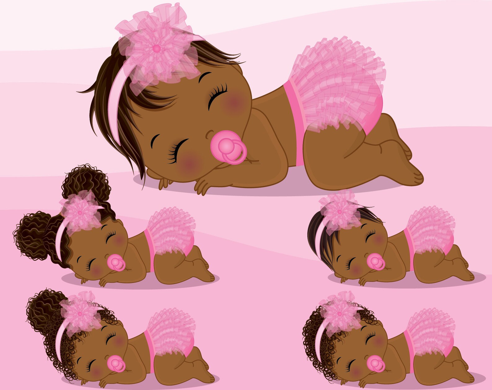 Black Baby Girl Clipart Vector Newborn Pink Baby Baby | Etsy