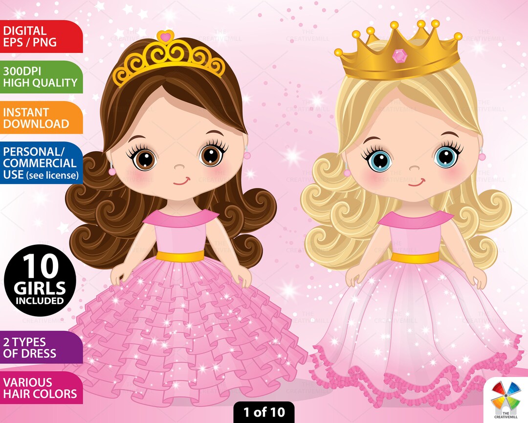 Little Princess Clipart, Vector Princess, Queen, Pink Dress, Blond Girl ...