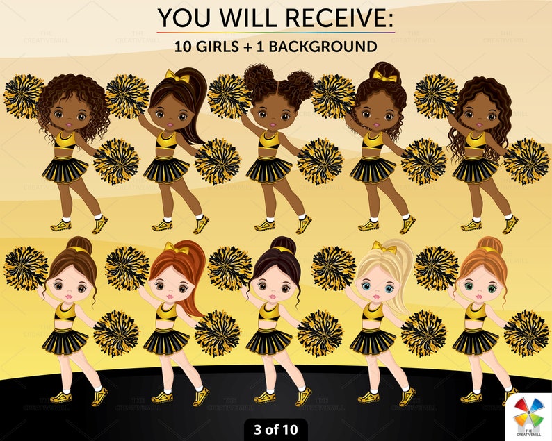 Back Gold Cheerleader Clipart Vector Pom Pom Sport Mix Race - Etsy
