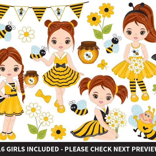 Bee Girls Clipart Vector Bee Clipart Bee Little Girls - Etsy