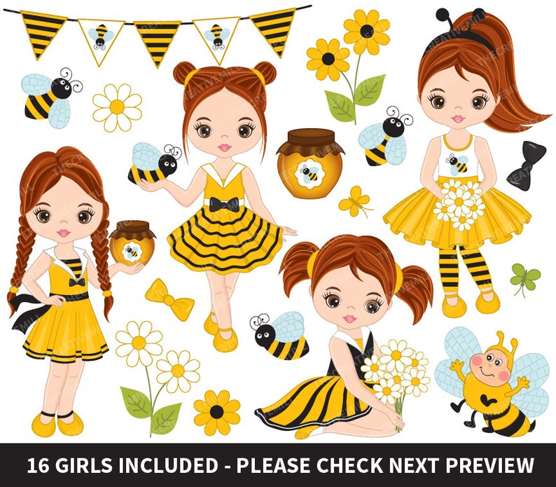Bee Girls Clipart Vector Bee Clipart Bee Little Girls | Etsy