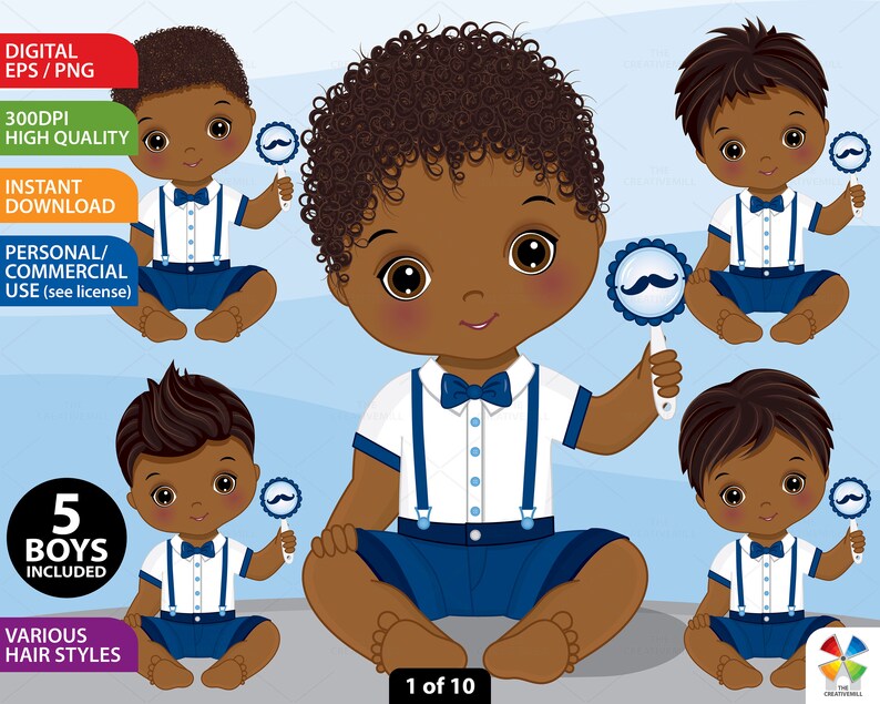 Little Man Clipart Vector Black Baby Clipart Baby Shower - Etsy