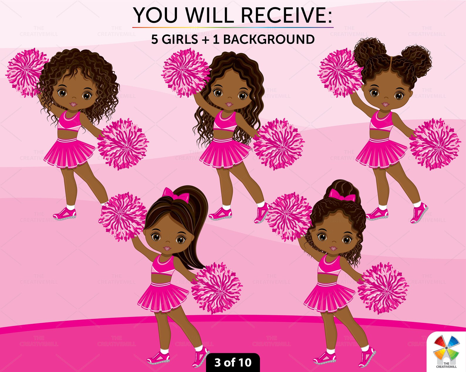 Pink Cheerleader Clipart Vector Pom Pom Sport Black - Etsy