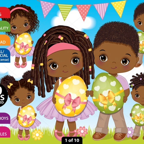 Easter Baby Clipart Vector Newborn Spring Black Baby Girl - Etsy