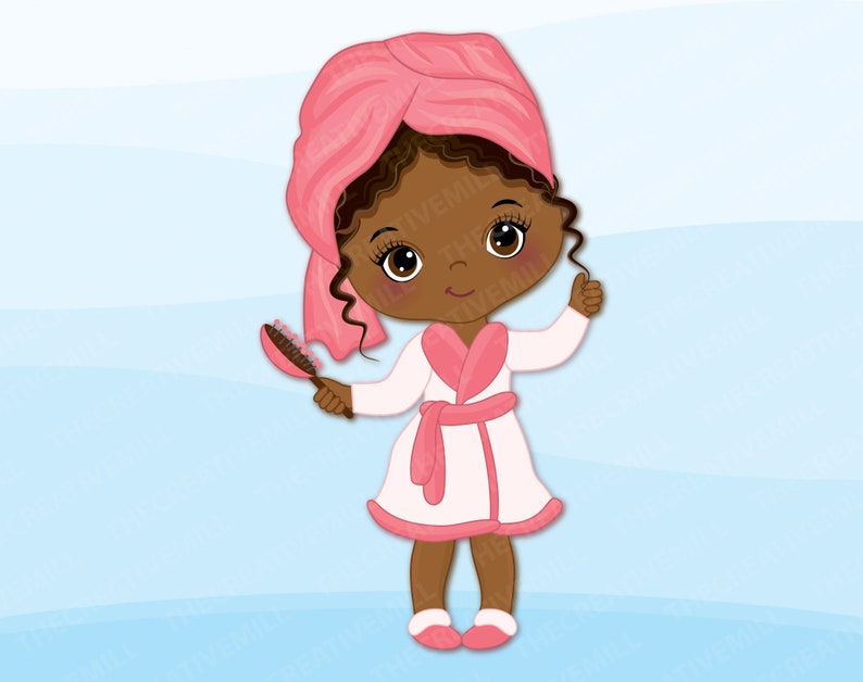 African American Little Spa Girls Clipart Vector Spa Girl | Etsy