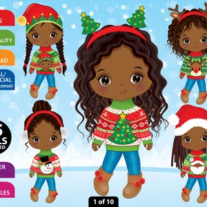 Christmas Girl Clipart, Vector Little Girl, Doll Character, Xmas, Ugly ...