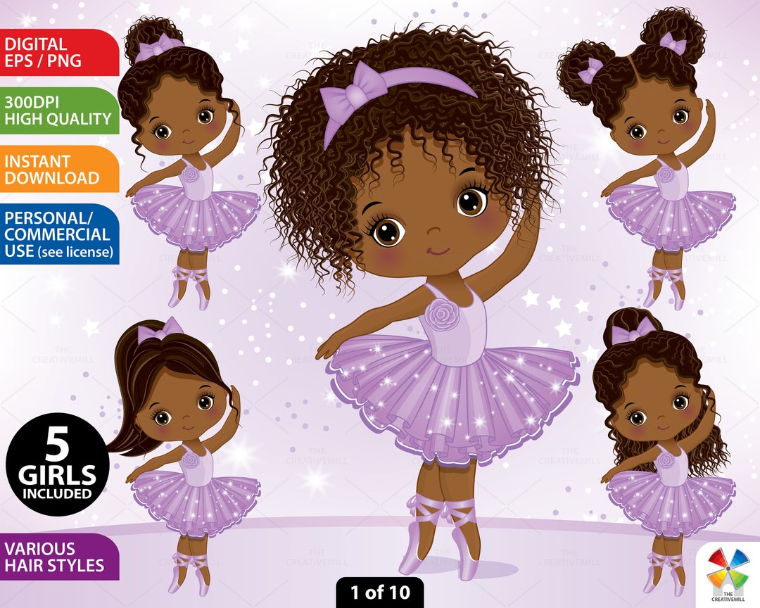 Little Ballerina Clipart, Vector Ballerina, Ballet, Afro Puff, Bun ...