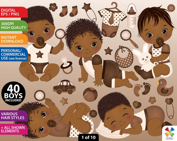 Brown Baby Boy Clipart Vector Baby Shower Newborn African - Etsy