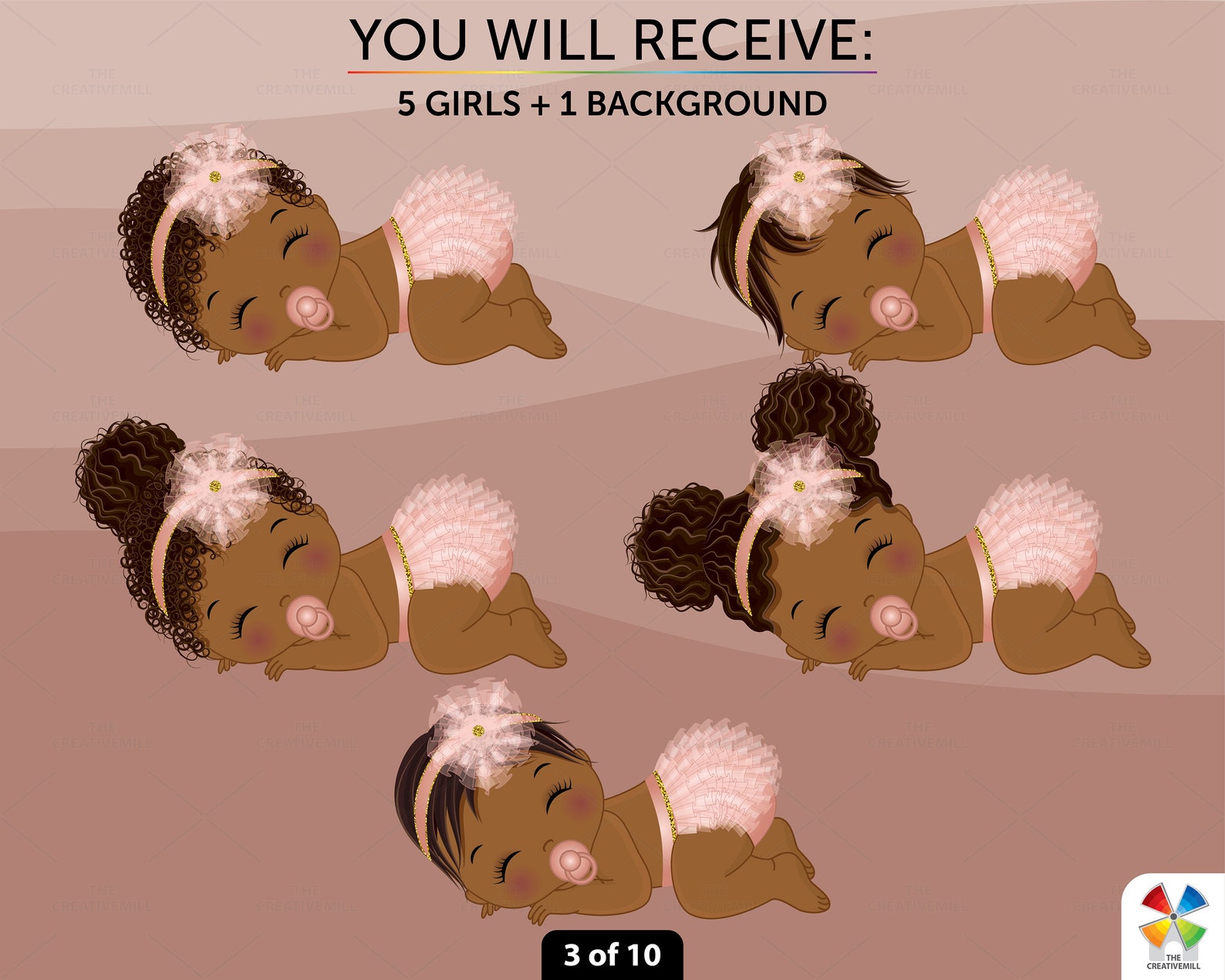 Black Baby Girl Clipart Vector Newborn Rose Gold Baby Baby - Etsy