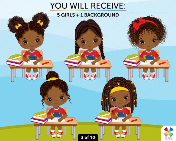 Black Students Studying Clip Art