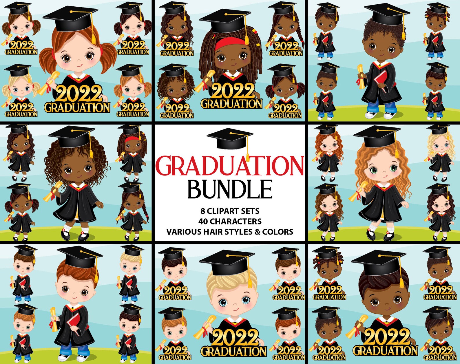 Graduation Bundle Clipart Vector Preschool Boy & Girl - Etsy