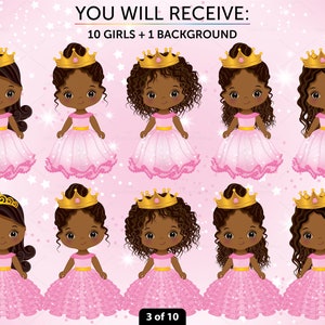 Little Princess Clipart, Vector Princess, Queen, Pink Dress, Afro Girl ...