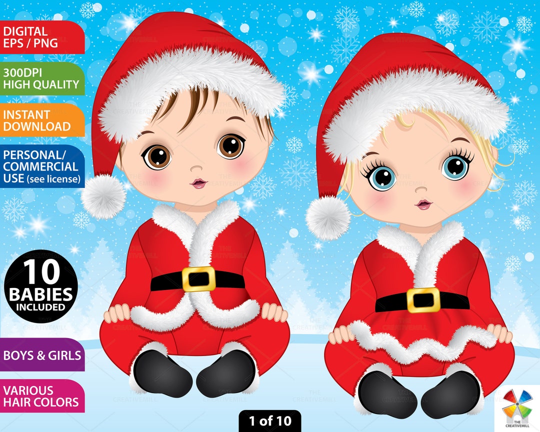 Santa Baby Clipart, Vector Christmas Baby, One Year Old, Baby Girl ...