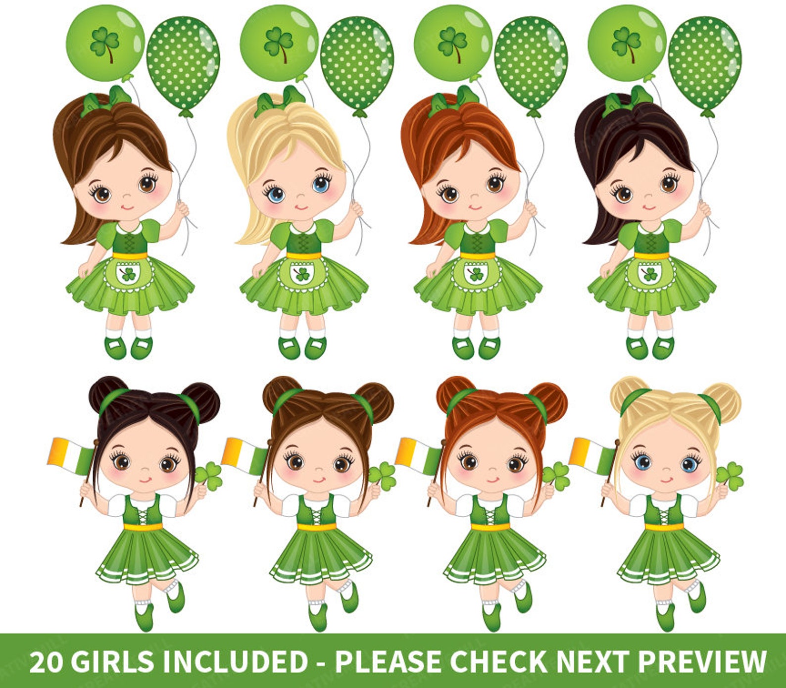 St. Patrick Girls Clipart Vector St. Patrick Clipart Little - Etsy