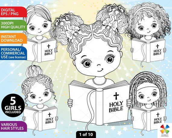 Kids Reading Bible Clip Art