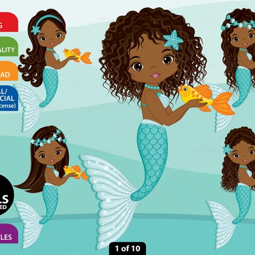 African American Mermaid Clipart Vector Mermaid Clipart - Etsy