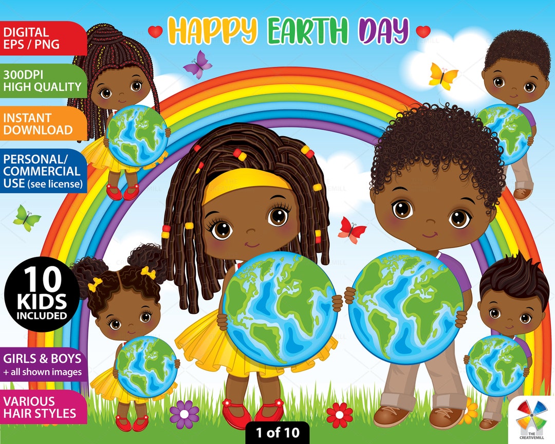 Earth Day Clipart, Vector Environment, Cute Boy, Afro Girl, Eco ...
