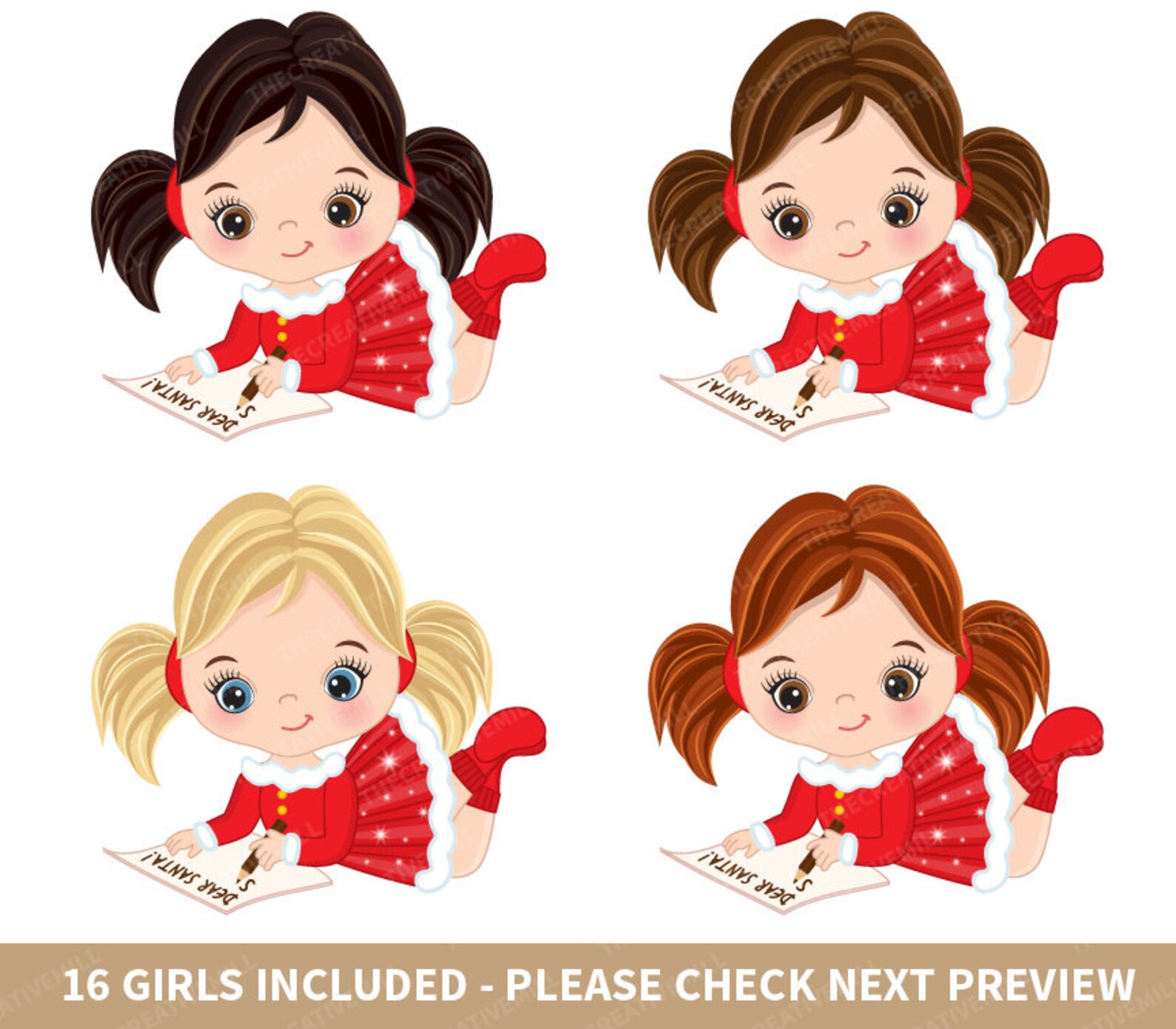 Christmas Girls Clipart Vector Christmas Clipart Little | Etsy