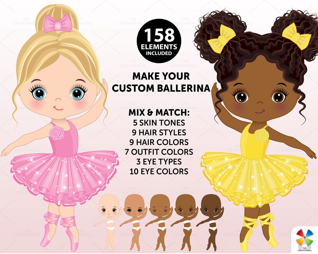 Ballerina Bundle, Vector Ballet Girls, PNG Dancer, Cute Doll, Mix and ...