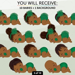 Emerald Green Baby Clipart, Vector Newborn Clipart, Afro Baby Shower ...
