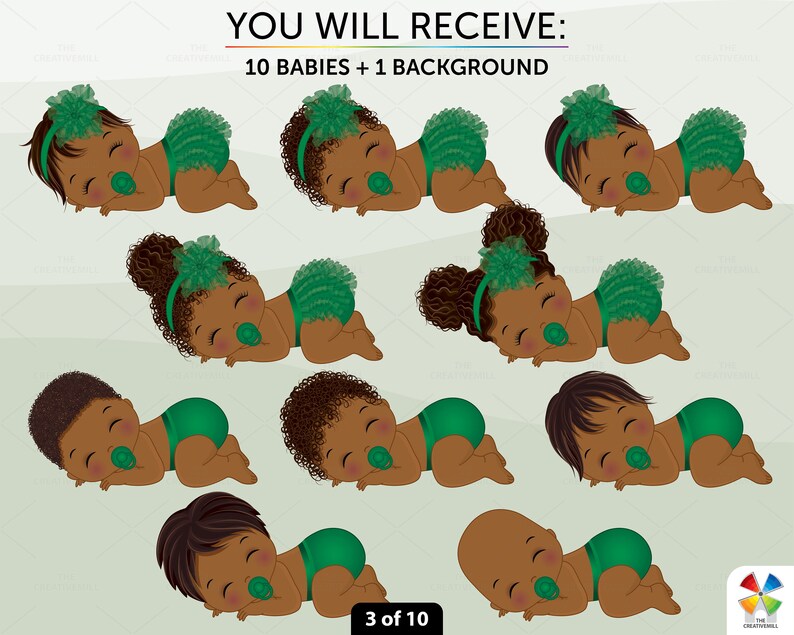Emerald Green Baby Clipart Vector Newborn Clipart Afro Baby - Etsy