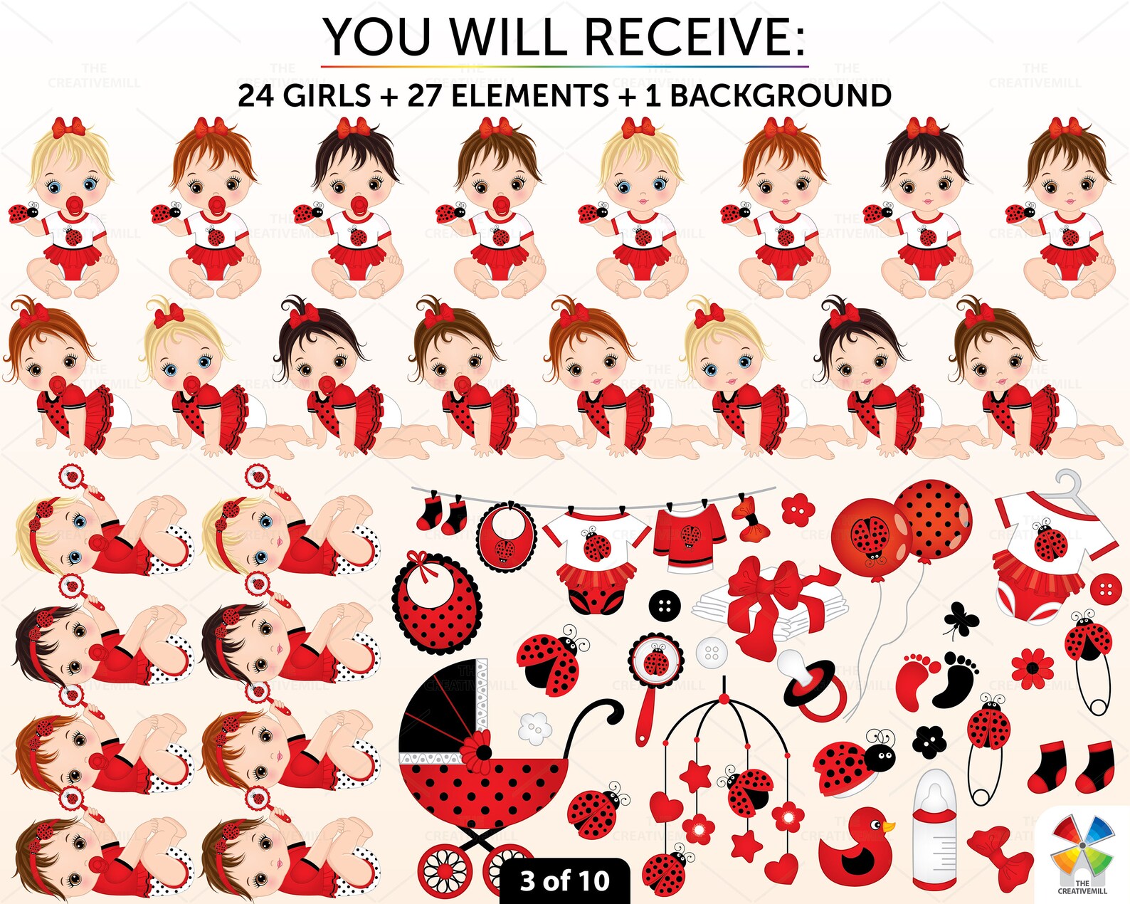 Ladybug Baby Girl Clipart Vector Baby Clipart Sticker - Etsy