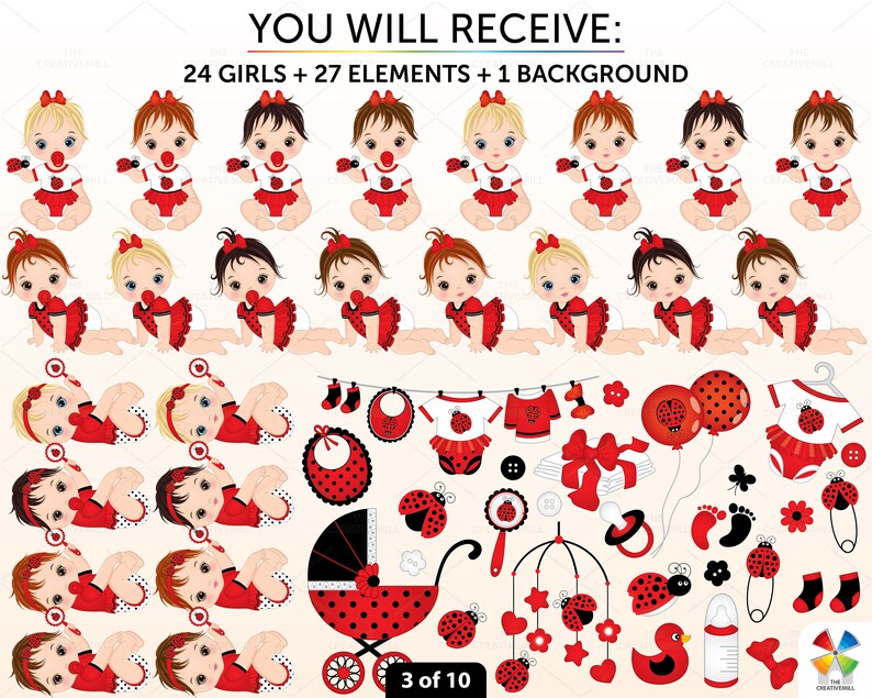 Ladybug Baby Girl Clipart Vector Baby Clipart Sticker - Etsy