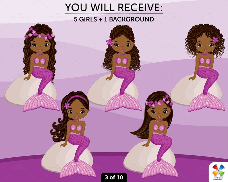 African American Mermaids Clipart Vector Mermaids Clipart - Etsy