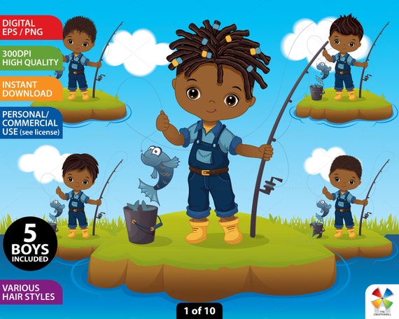 Kids Fishing Clip Art