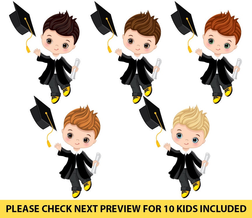 Graduation Kids Clipart Vector Preschool Clipart Student | Etsy UK