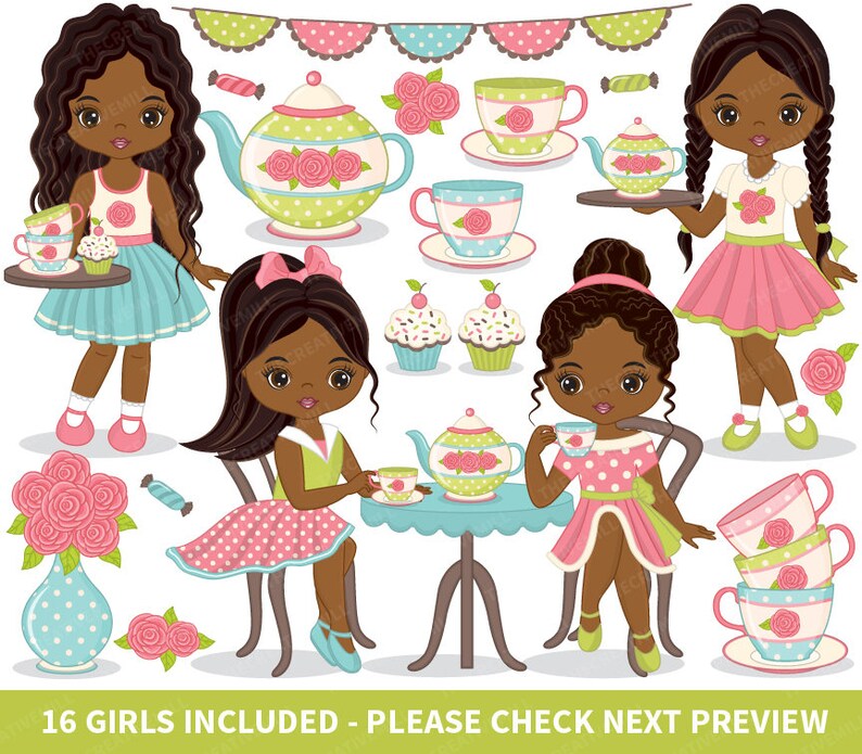 Tea Party Clipart Vector Tea Clipart African American | Etsy