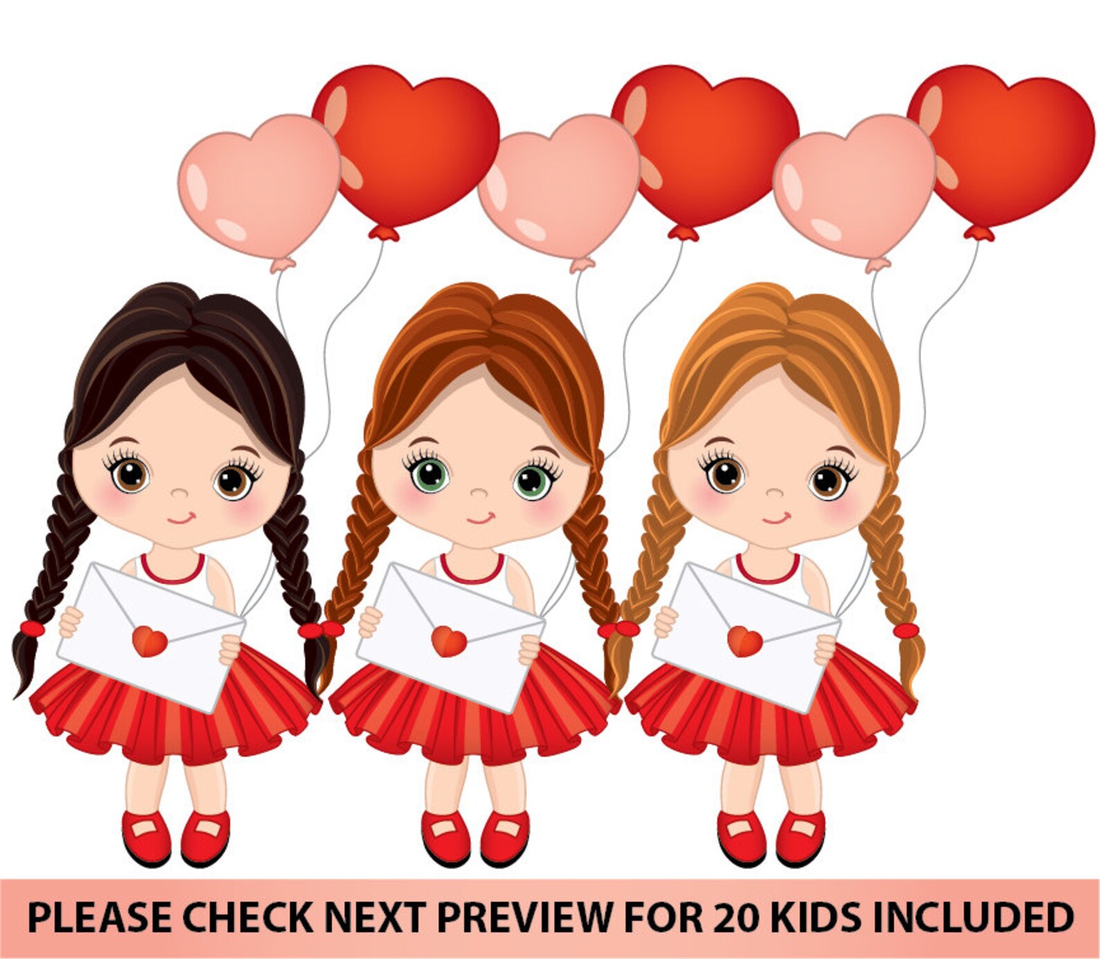 Valentines Day Kids Clipart Vector Love Kids Clipart Cute | Etsy