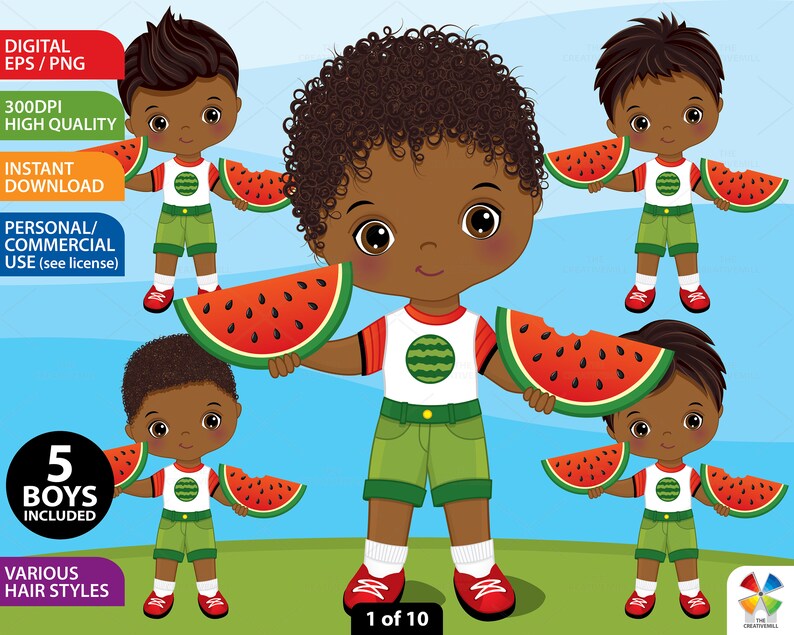 Boy Watermelon Clipart Vector Watermelon Clipart Boy - Etsy