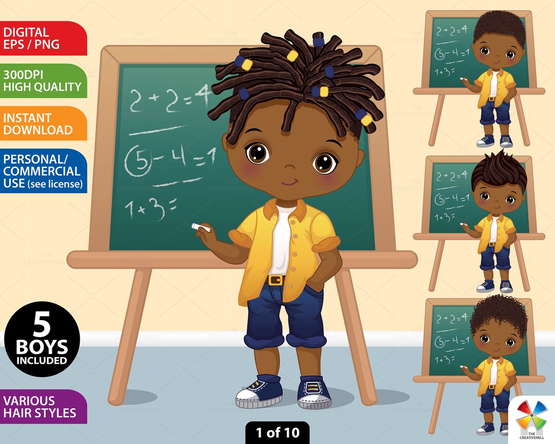 School Black Boy Clipart, Vector School, African American, Study ...
