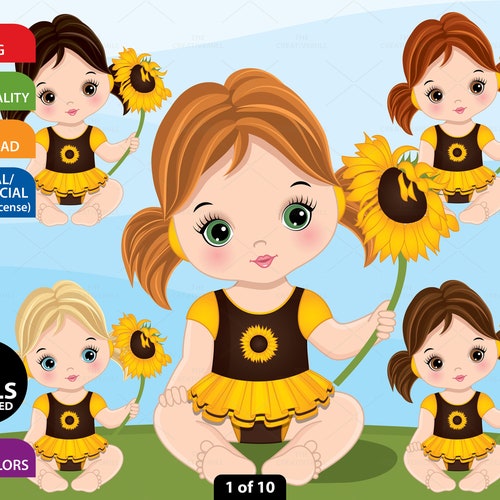Sunflower Black Baby Girl Clipart Vector Cute Girl Clipart - Etsy