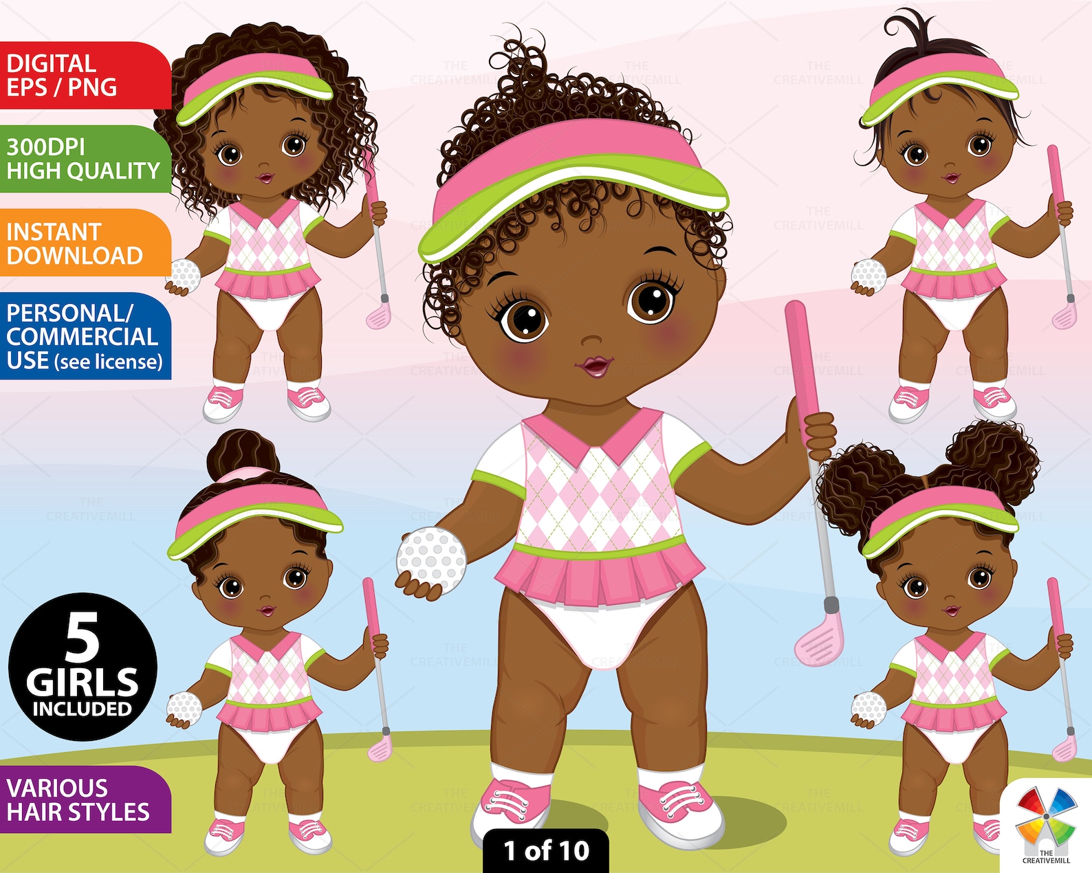 Golf Baby Girl Clipart Vector Golf Clipart Cute Black Baby - Etsy