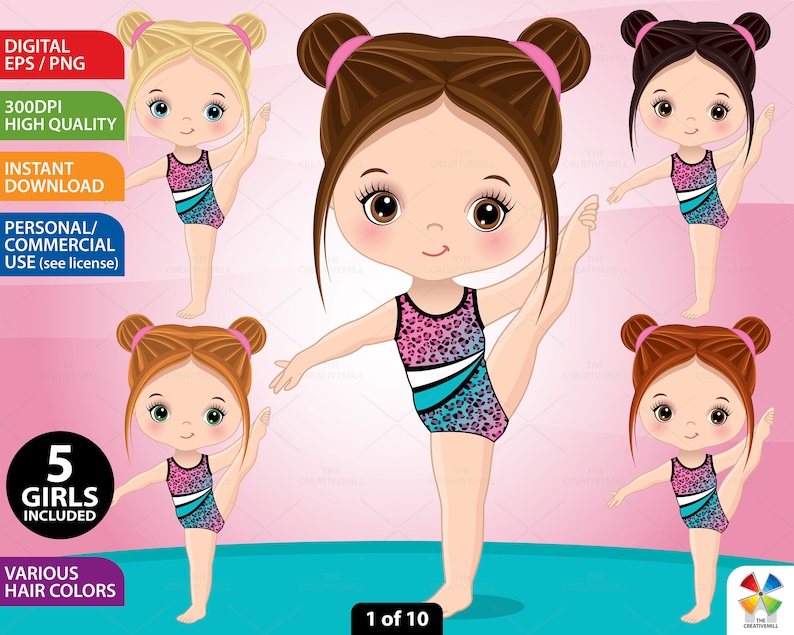 Gymnastics Girl Clipart Vector Gymnast Cute Girl Sport Kid - Etsy