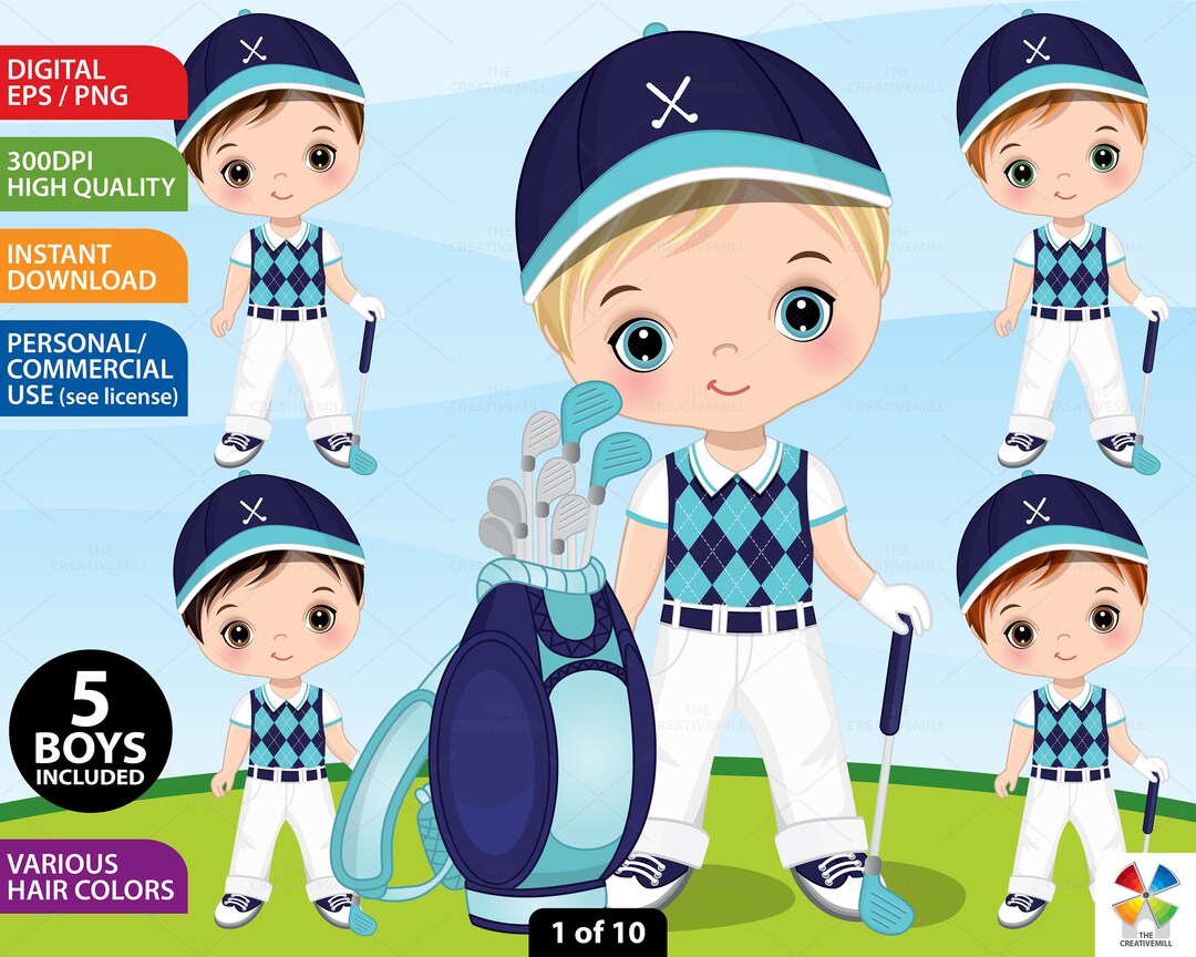 Golf Boy Clipart, Vector Golf Bag, Cute Boy, Sport, Kid Character ...