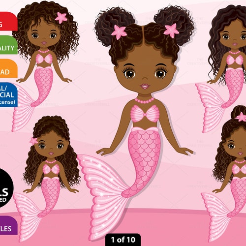 African American Mermaid Clipart Vector Mermaid Clipart - Etsy