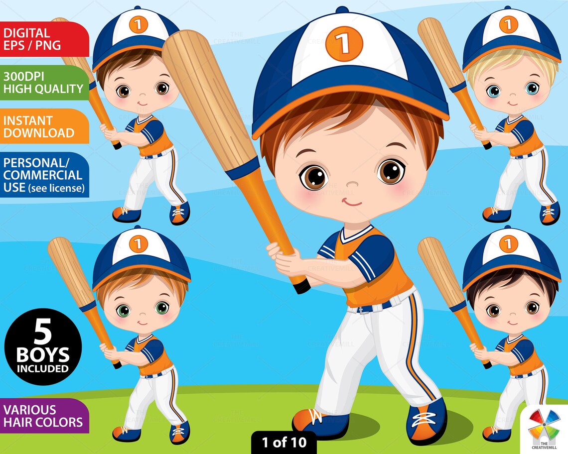 Baseball Clipart Vector Baseball Clipart Boy Clipart - Etsy