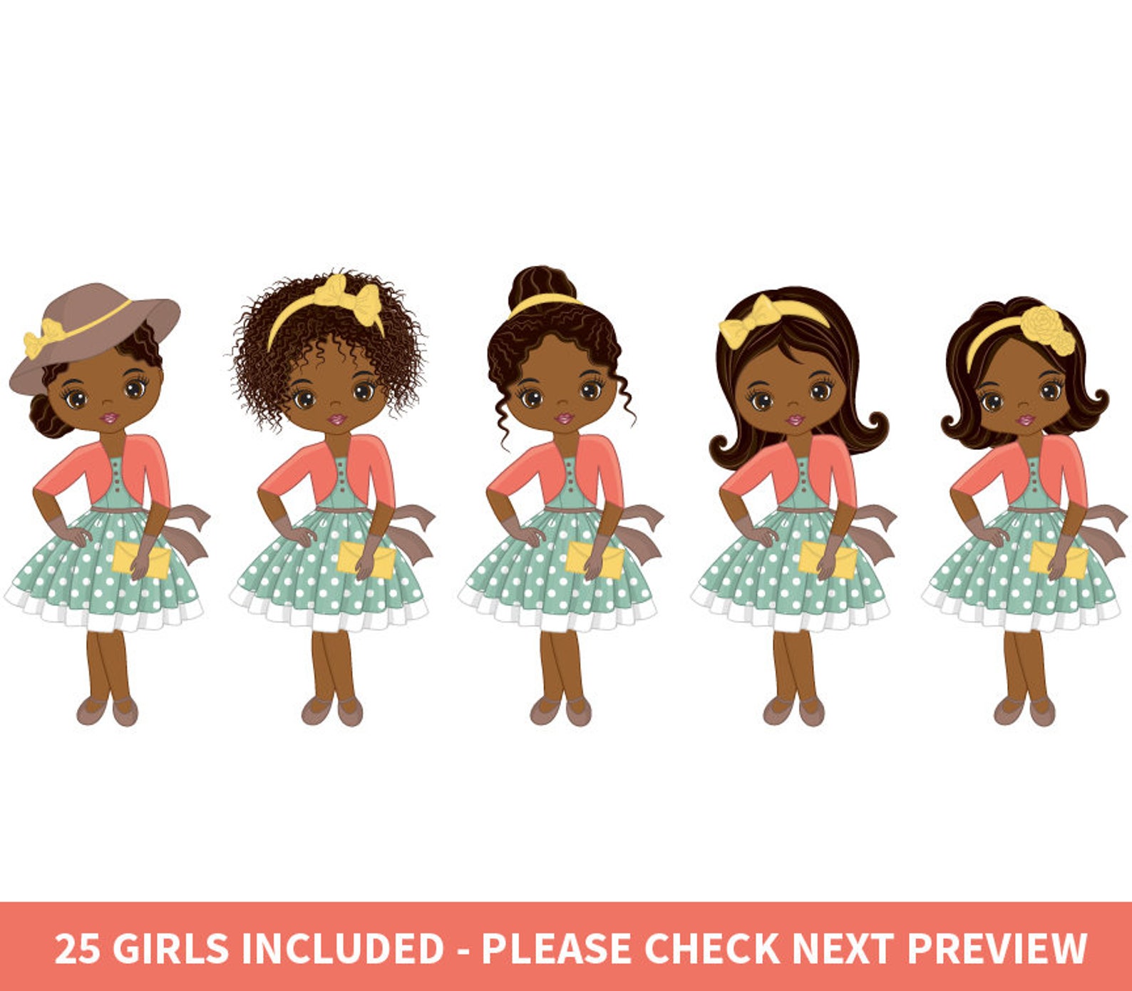 Retro Clipart Vector Fashion Girls Clipart African American - Etsy