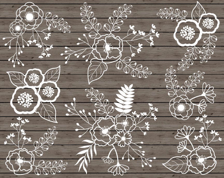 Rustic Floral Clipart Vector Flowers Clipart Rustic Flowers | Etsy