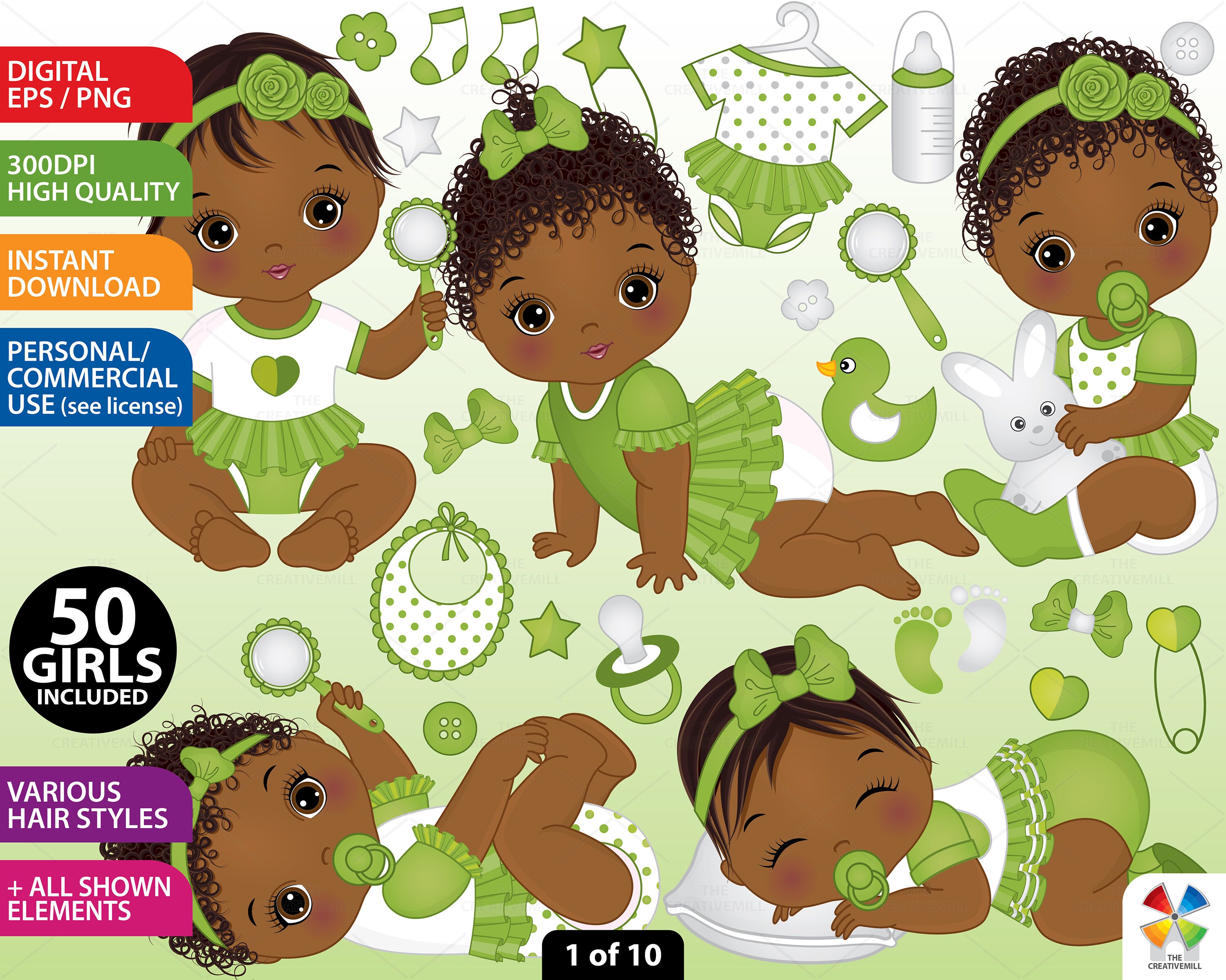 Black Newborn Baby Girl Clipart