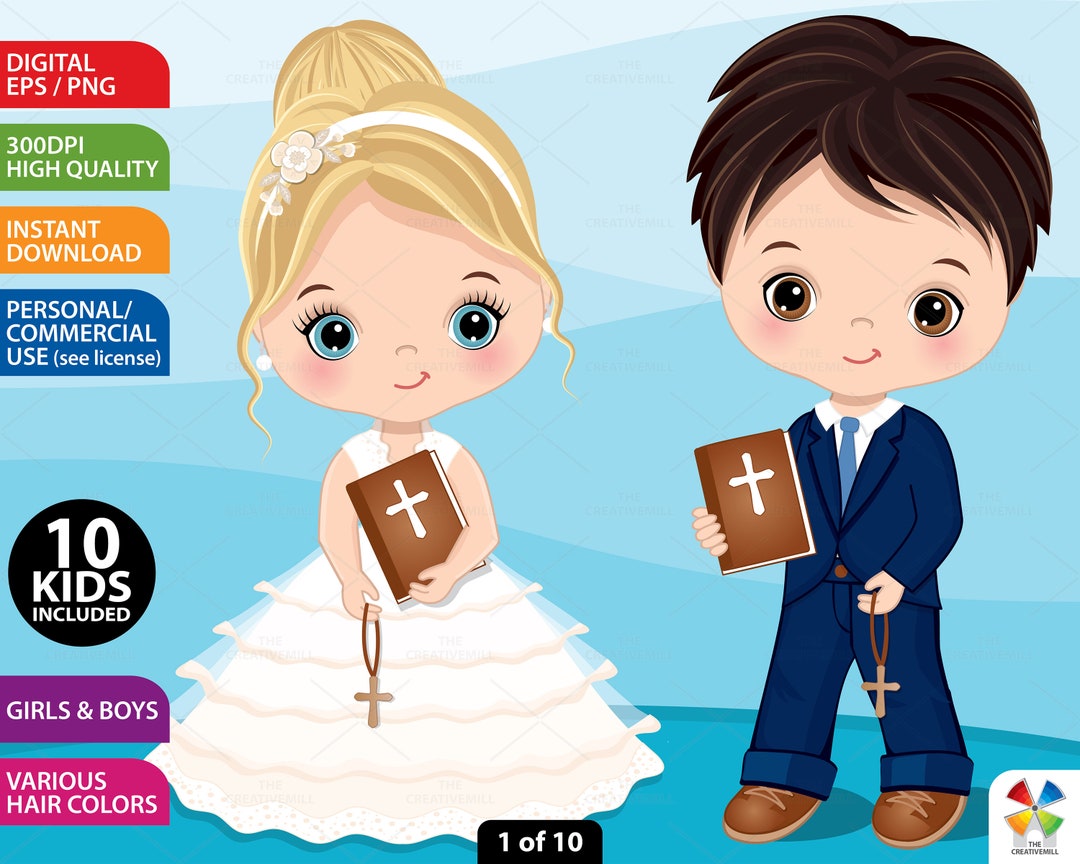 First Communion Clipart, Vector Communion, Cute Girl PNG, Little Boy ...