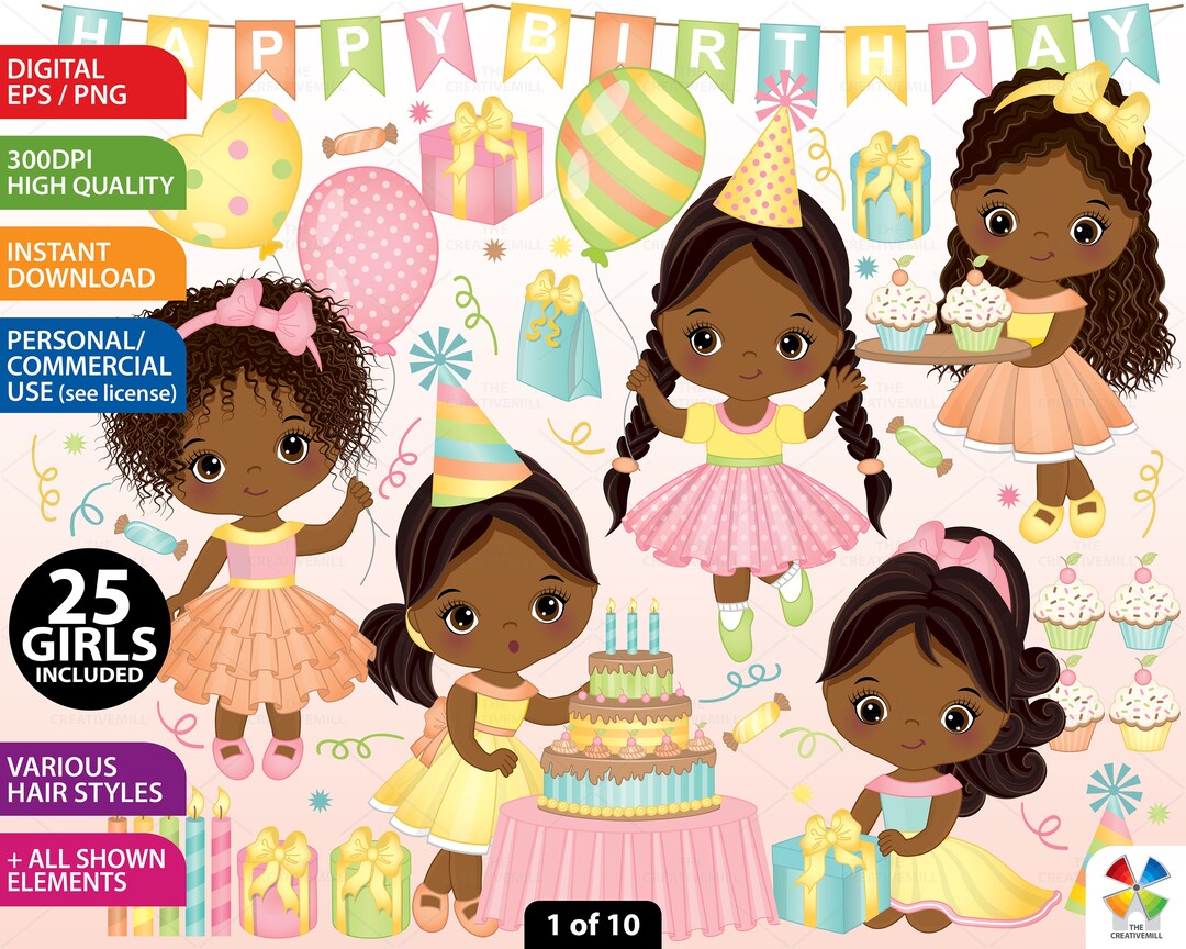 Girl Birthday Party Clipart - Vector Birthday Clipart, Birthday Girl ...